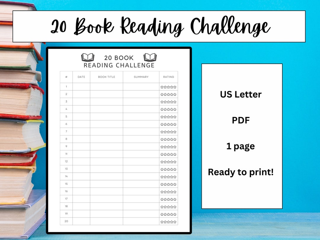20 Book Reading Challenge Read Track and Rate Every Book You - Etsy