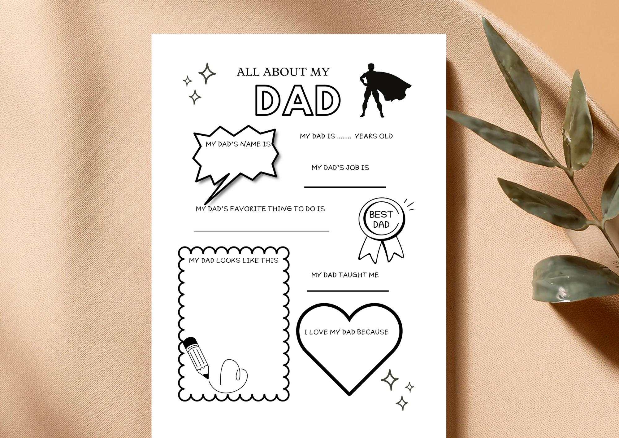 All About My Dad Printable – Father’s Day Kids Activity – Instant ...
