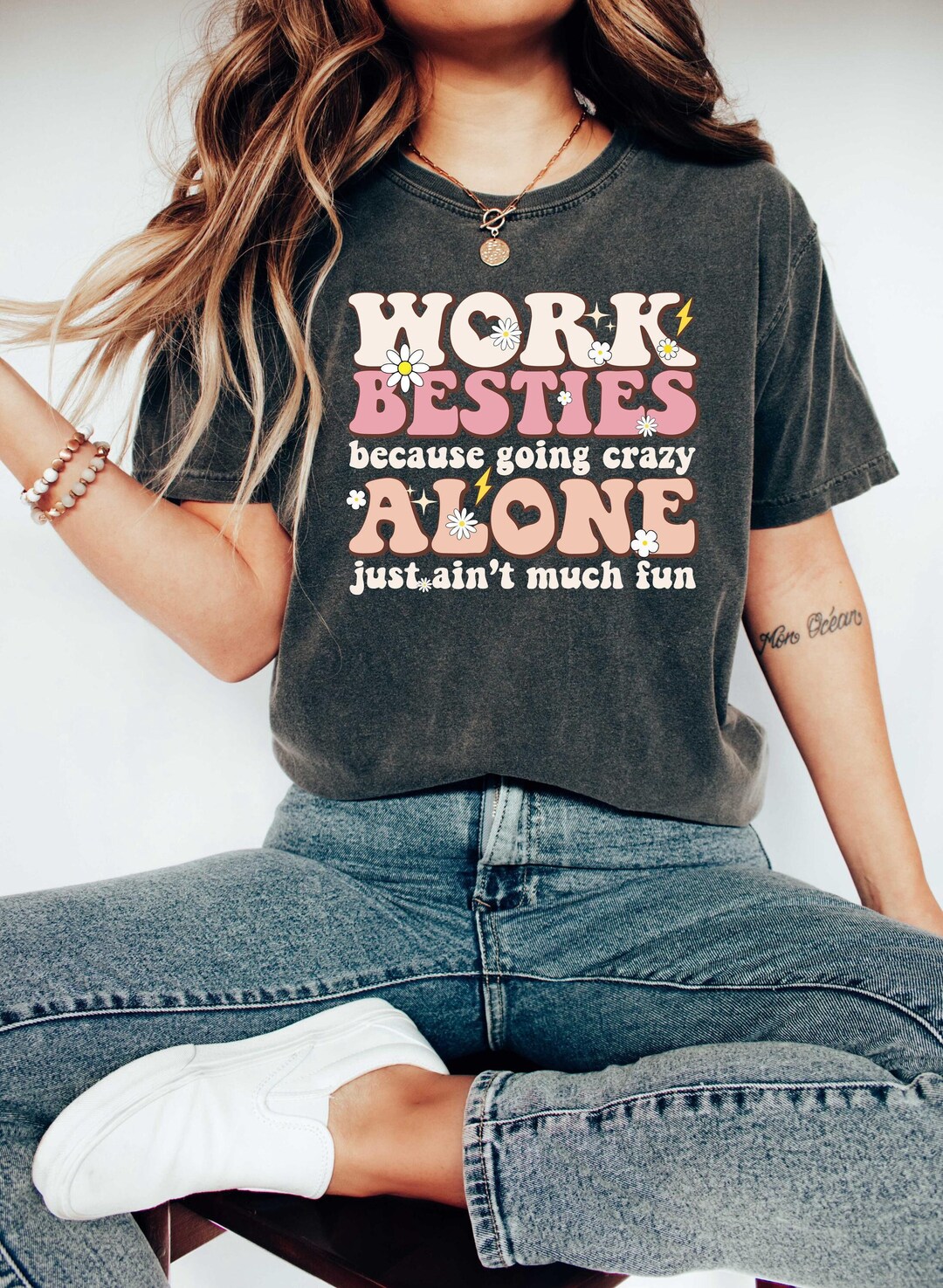 Work Besties Shirt, Retro Office Squad Tshirt, Office Staff Tee, Front ...