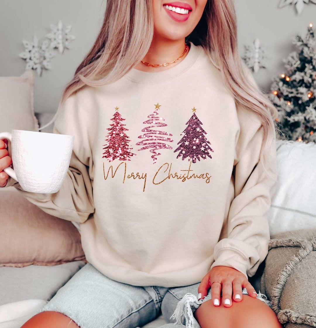Merry Christmas Trees Sweatshirt, Christmas Sweater, Christmas Crewneck ...