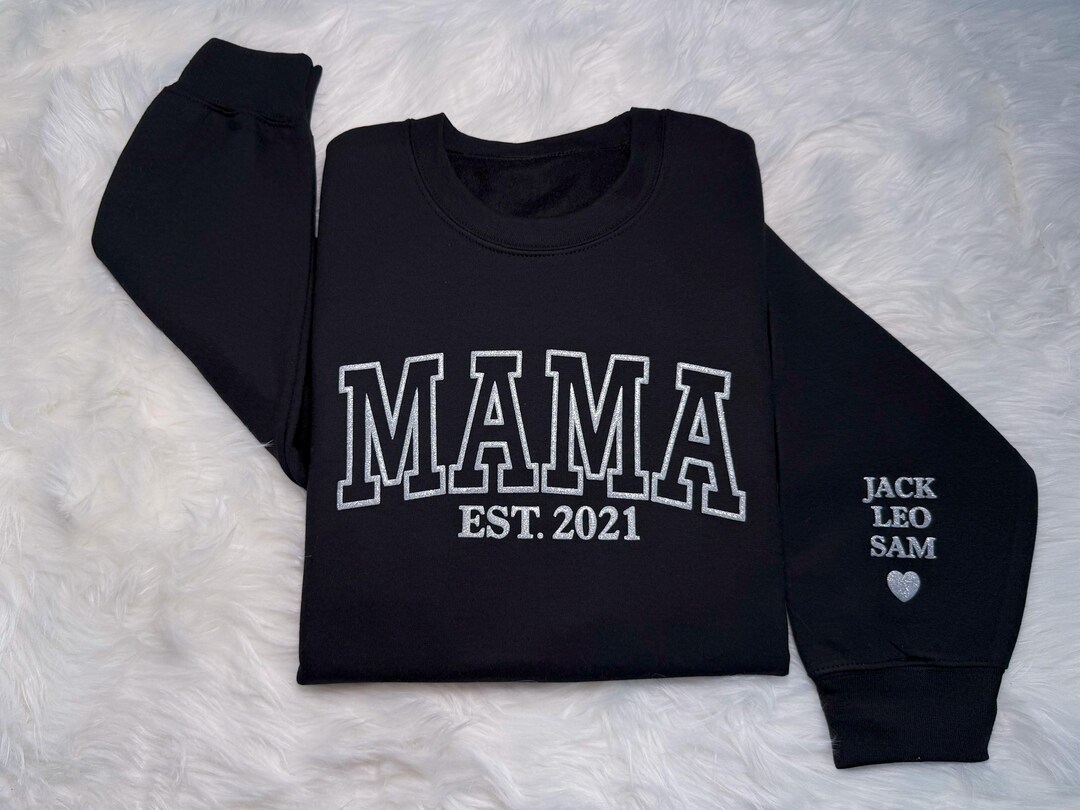 Puff Mama Glitter Sweatshirt With Kids Names | Puff Letters | Embossed ...