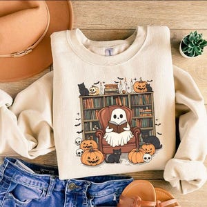 Ghost Reading Book Shirt, Librarian Ghost Halloween Sweatshirt, Ghost ...
