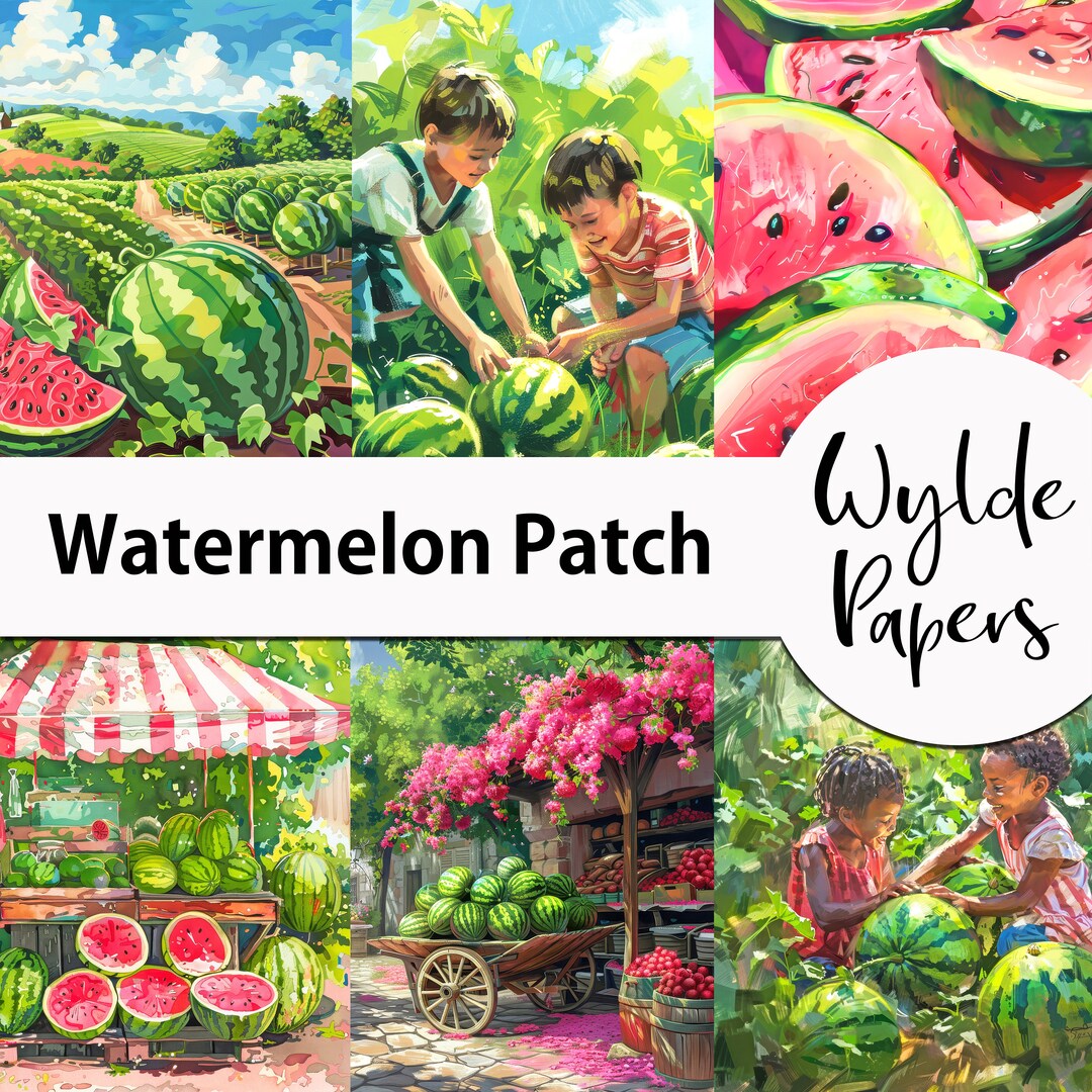 Watermelon Patch Digital Papers for Scrapbook, Junk Journal, Stickers ...