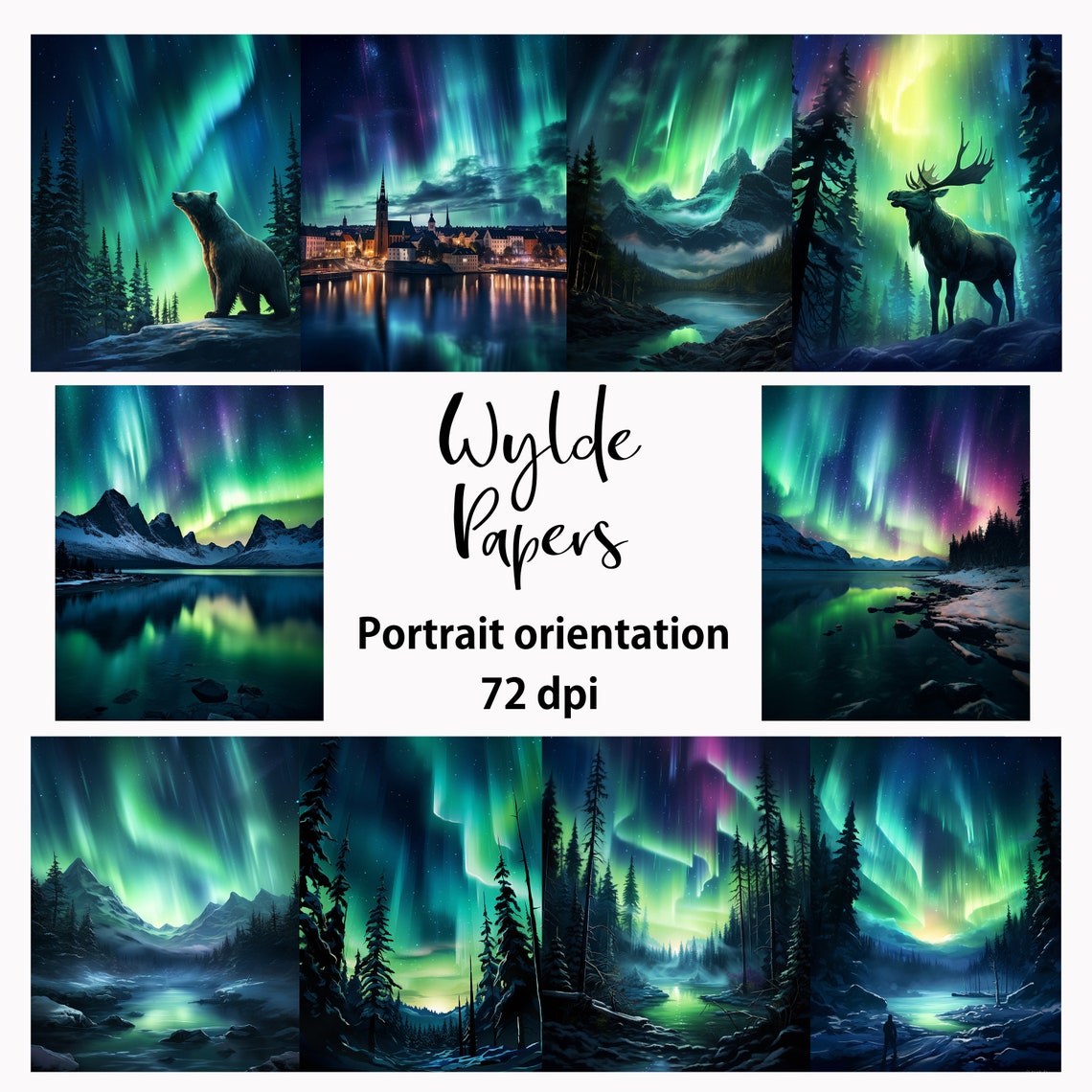 Northern Lights Digital Papers for Scrapbook, Junk Journal, Stickers ...