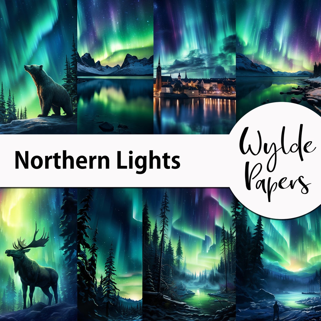 Northern Lights Digital Papers for Scrapbook, Junk Journal, Stickers ...