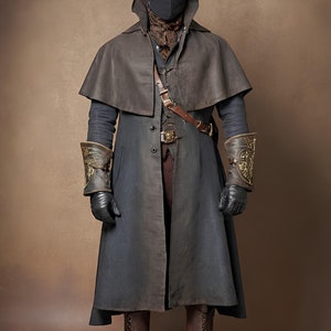 Bloodborne Hunter Cosplay Leather Coat, Distressed Long Trench Coat ...