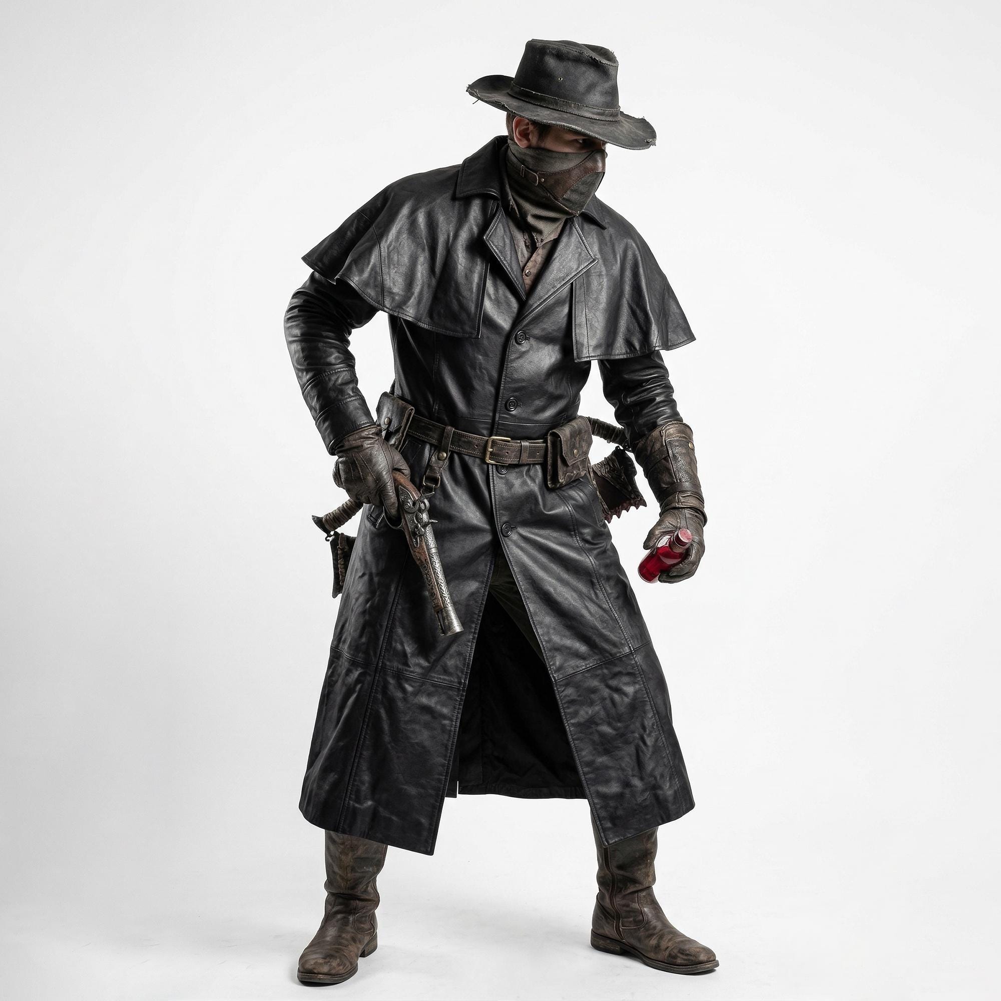 Bloodborne Hunter Cosplay Leather Coat, Distressed Long Trench Coat ...