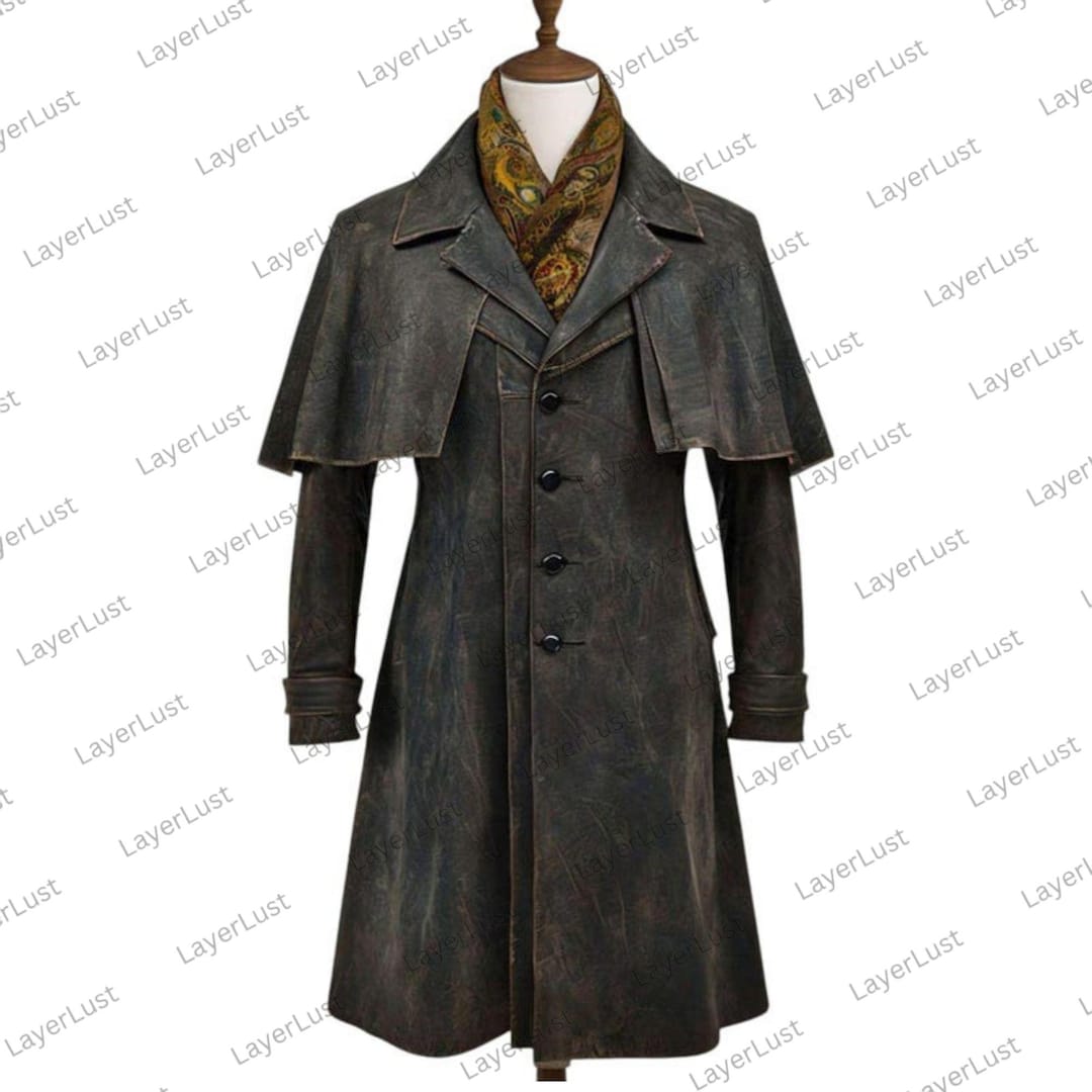 Bloodborne Hunter Cosplay Leather Coat, Distressed Long Trench Coat ...