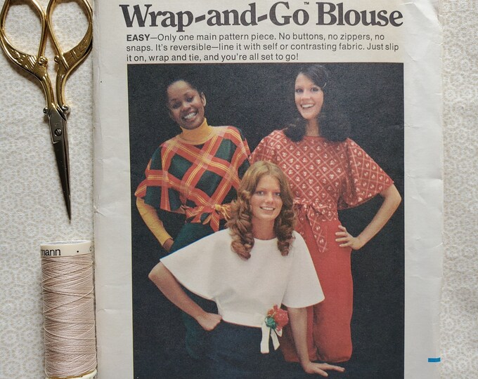 Retro 1970s Butterick Easy Wrap Reversible Flutter Sleeve Blouse Sewing ...