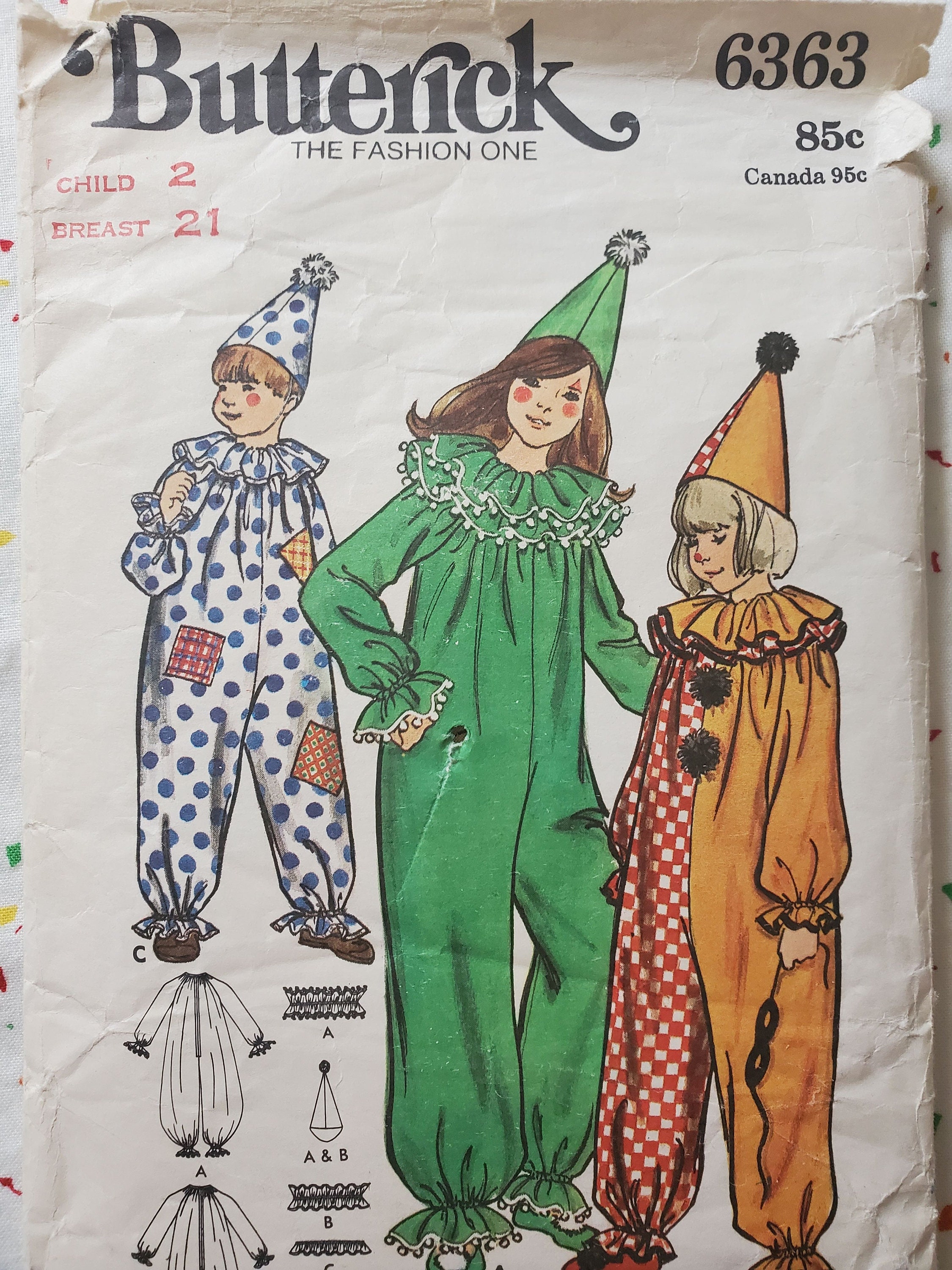 Retro 1970s Butterick Halloween Clown Sewing Pattern for - Etsy