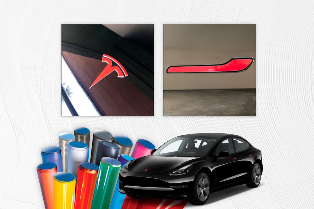 Tesla Model 3/Y 6 PCS Set Door Handles Decal Vinyl Wrap Frunk Emblem ...