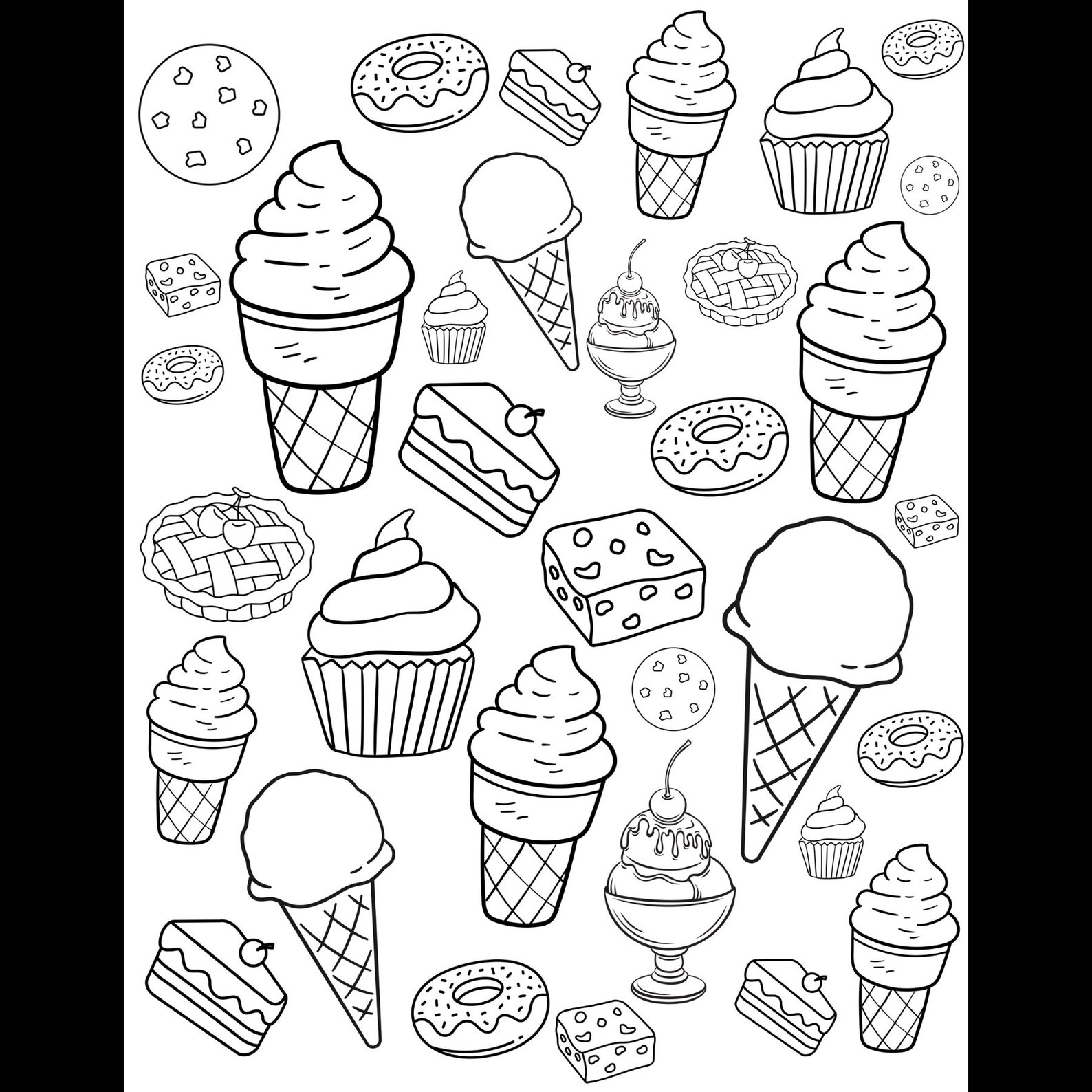Dessert Coloring Page, Ice Cream Coloring Page, Cake Coloring Page, Pie ...