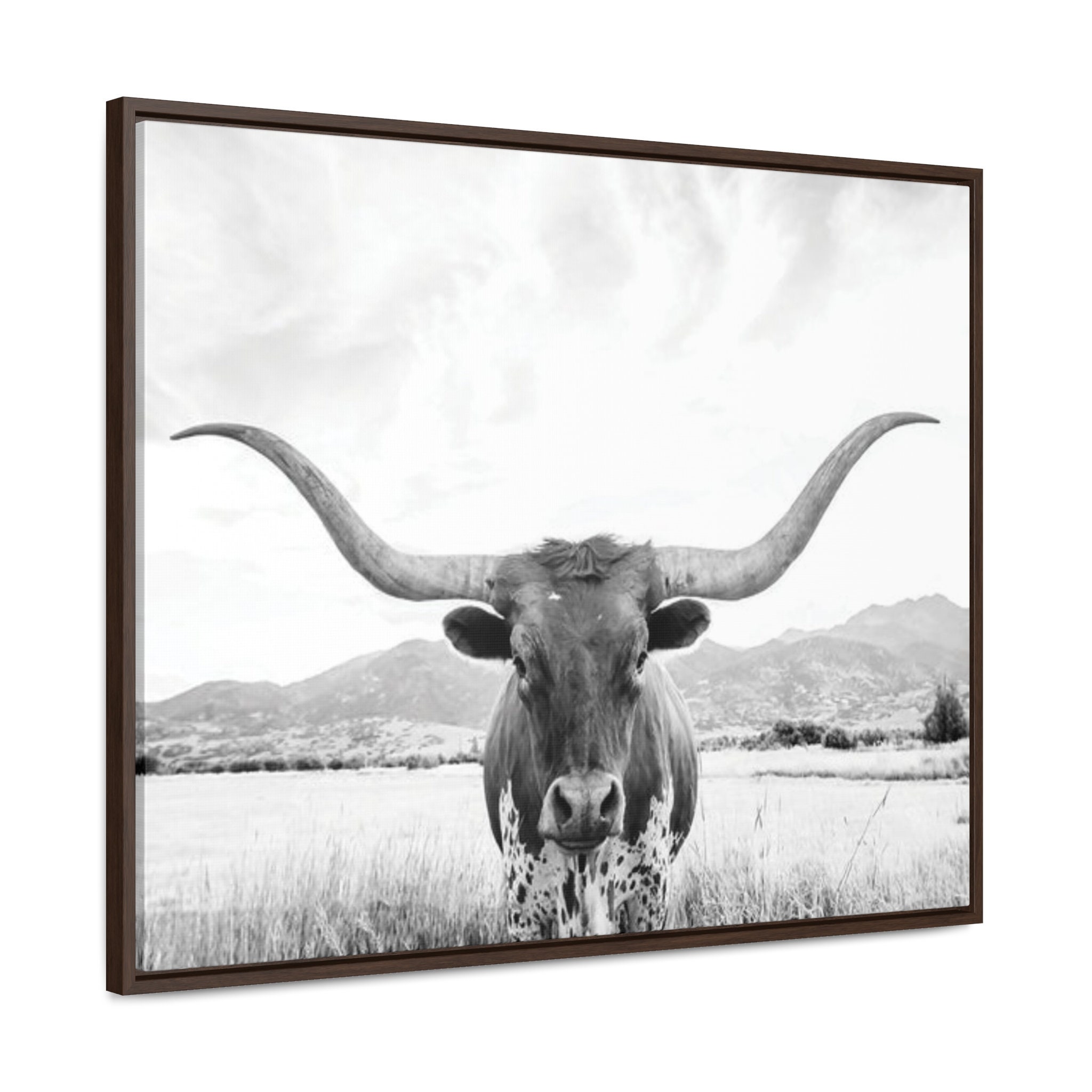 Black and White Longhorn Cow Canvas Print Rustic Countryside Art ...