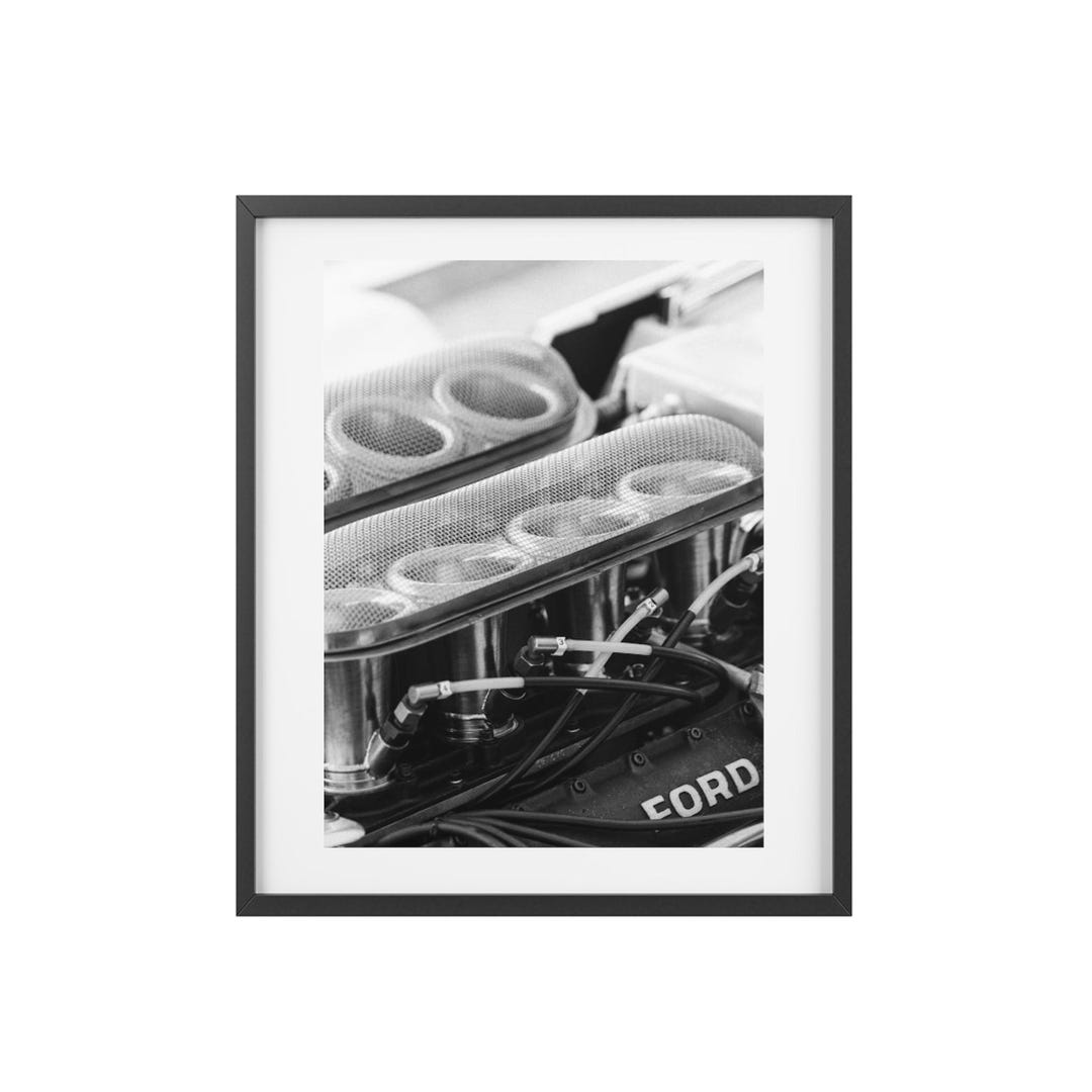F1 Vintage Ford Engine, Formula One Motor, Black and White Photo, Lotus ...