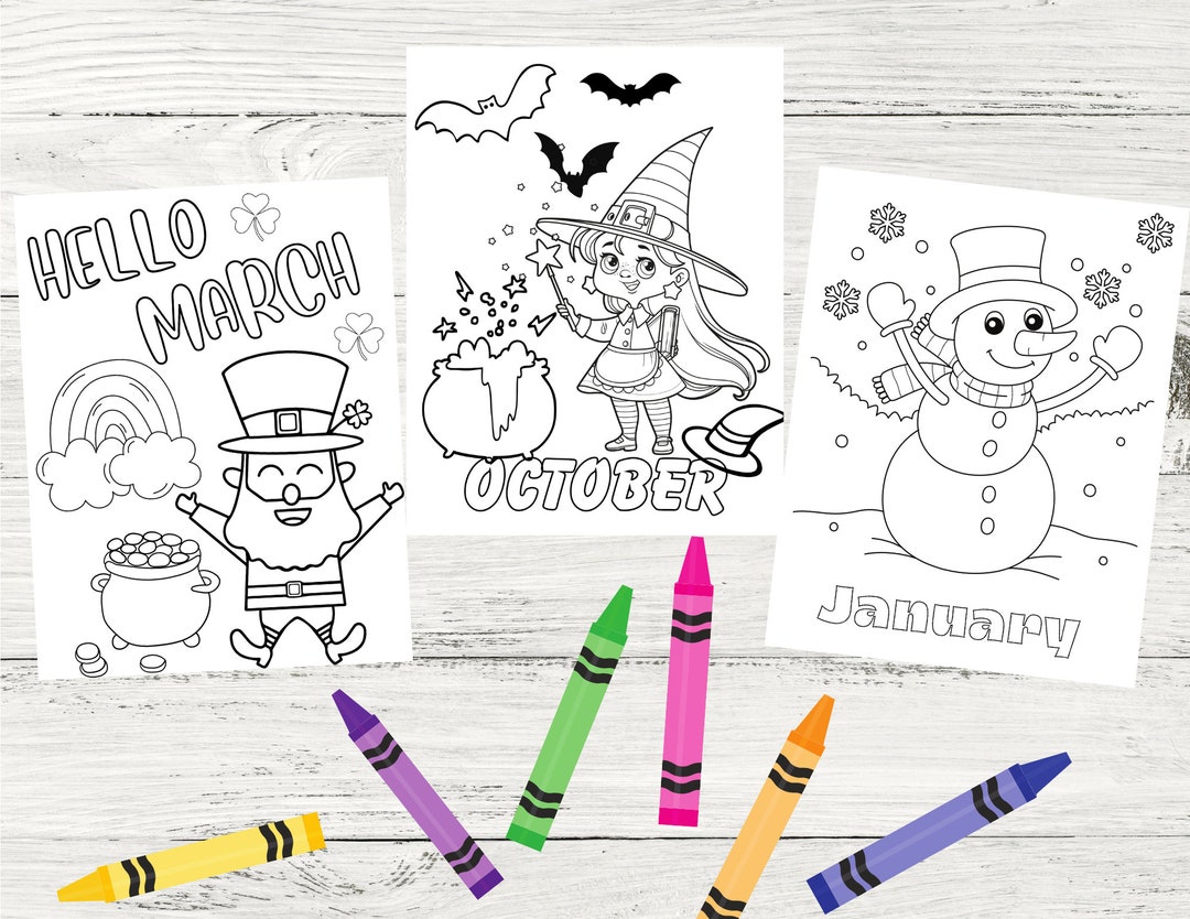 Coloring Pages for the 12 Months - Etsy