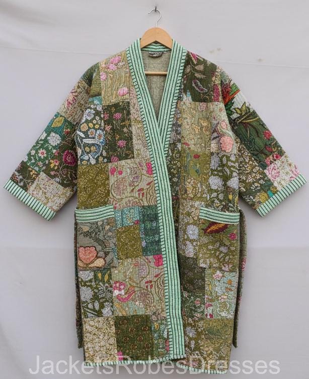 Quilted Jacket Robes Coat Boho Patchwork Winter Jacket Robes Reversible ...