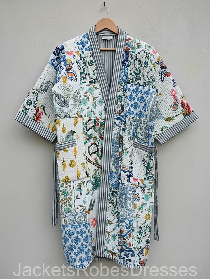 Quilted Jacket Robes Coat Boho Patchwork Winter Jacket Robes Reversible ...