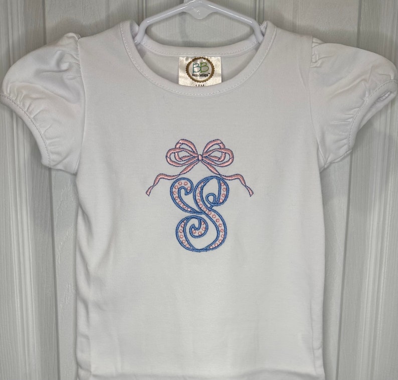Girls Classic Bow Monogram Shirt. Embroidered Girls Monogram Outfit ...