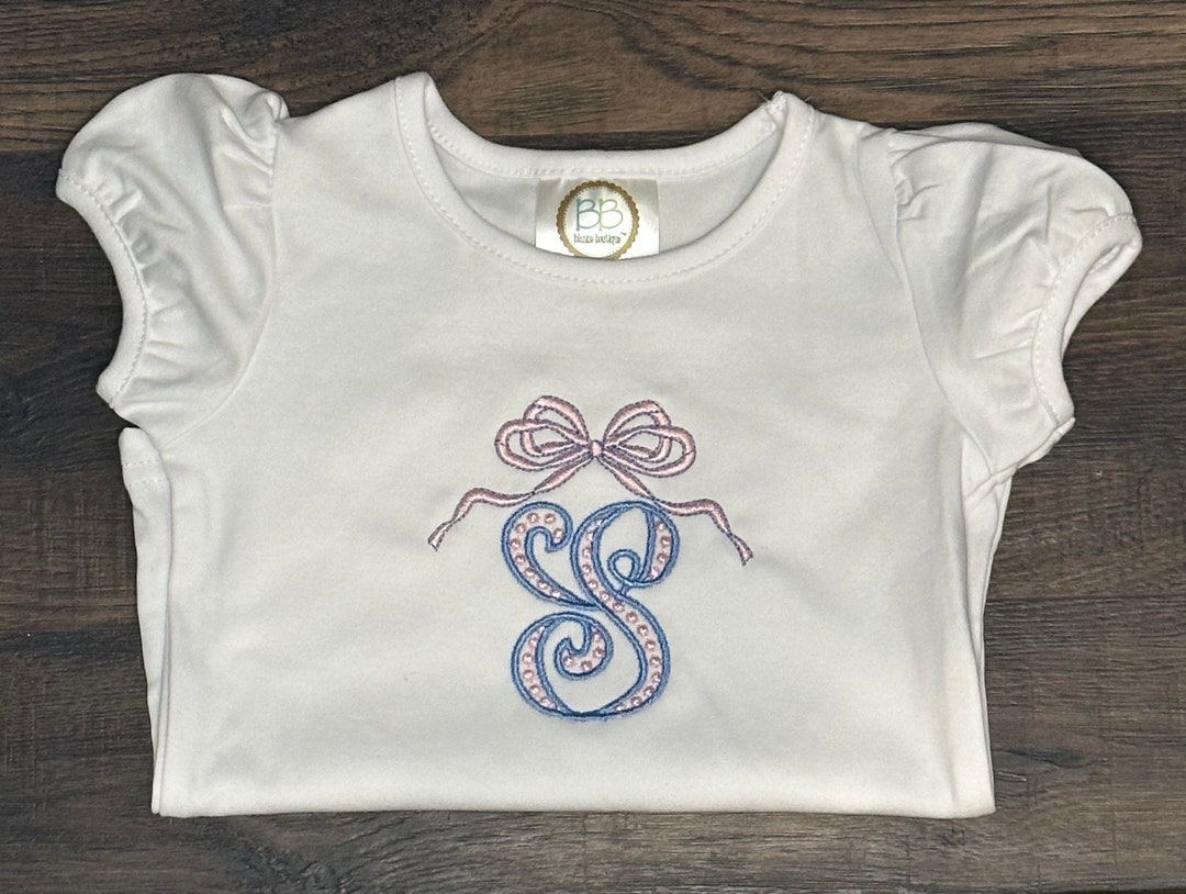 Girls Classic Bow Monogram Shirt. Embroidered Girls Monogram Outfit ...
