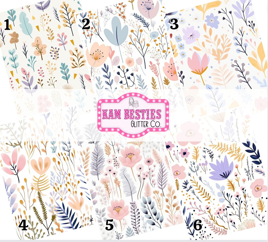 Pastel Wild Flowers Floral Series 2 Flowers Printed Patterned Vinyl ...