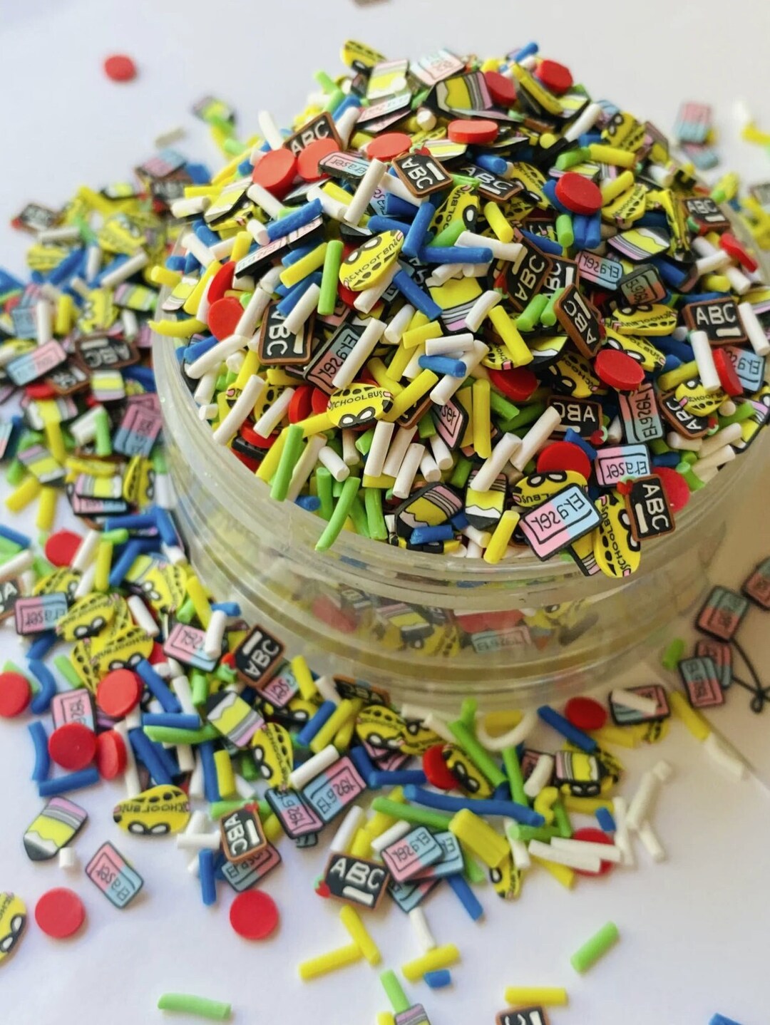 School Time Mix Eraser Pencil Bus Slime Polymer Clay Slice Slime Faux ...