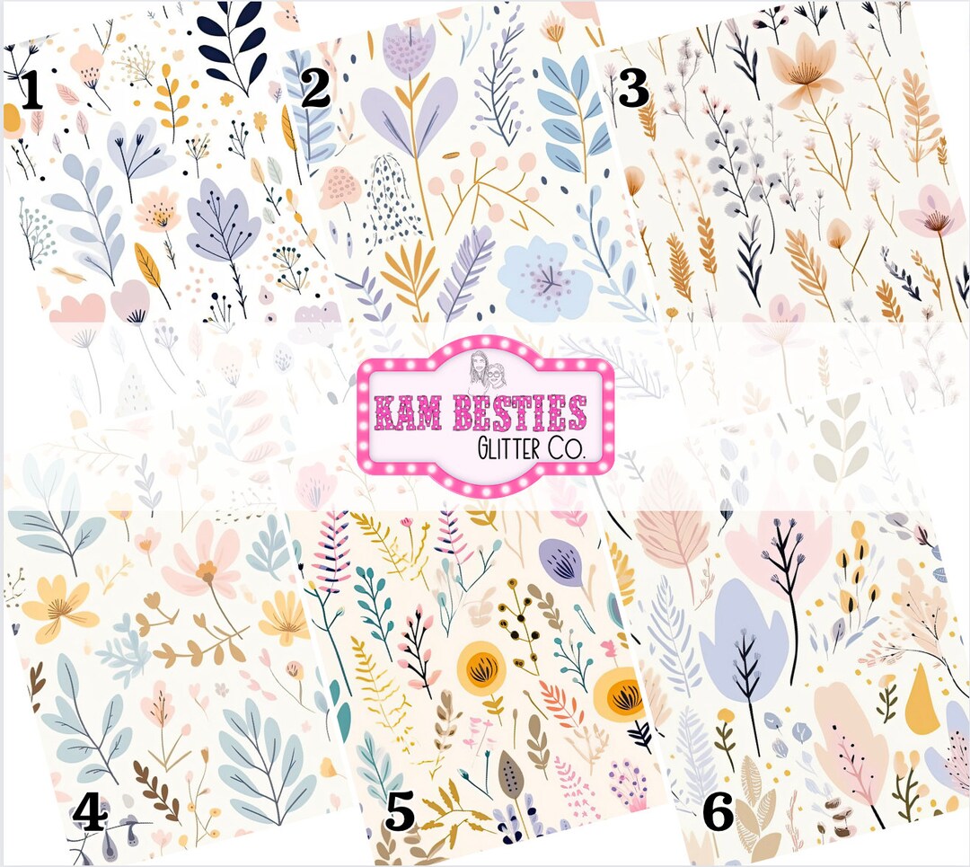 Pastel Wild Flowers Floral Series 1 Flowers Printed Patterned Vinyl ...