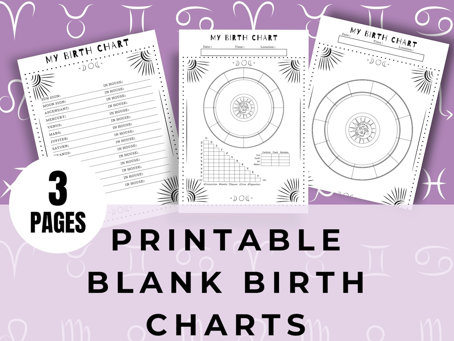 Blank Birth Chart Printable Natal Chart Printable Astrological Chart ...