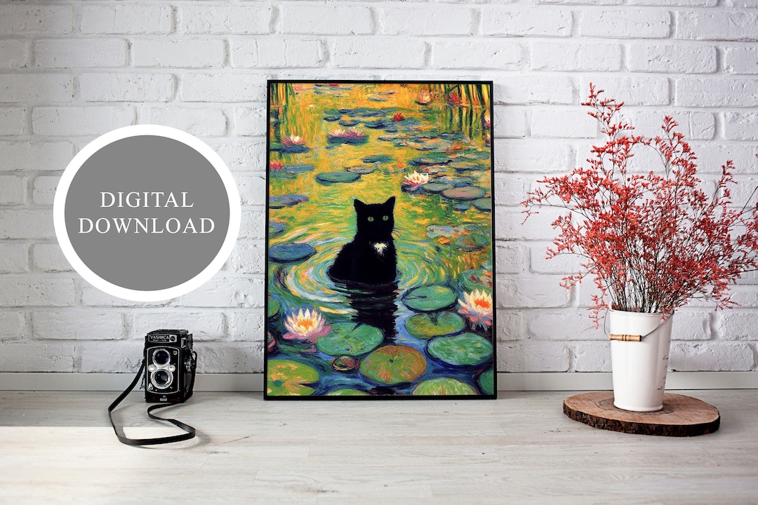 Monet Waterlily Black Cat Claude Monet Cat Poster Black Cat Art Poster ...