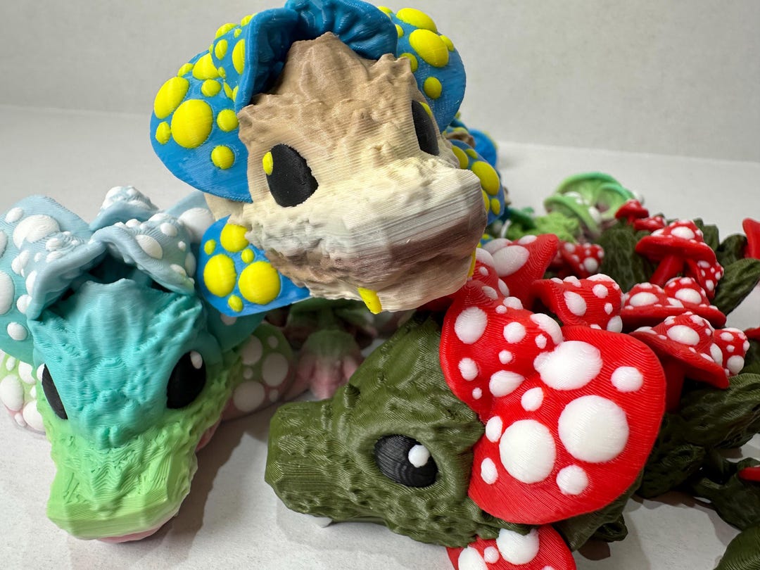 Articulating Mushroom Dragon – 9" 3D Printed Fantasy Creature – Glow ...