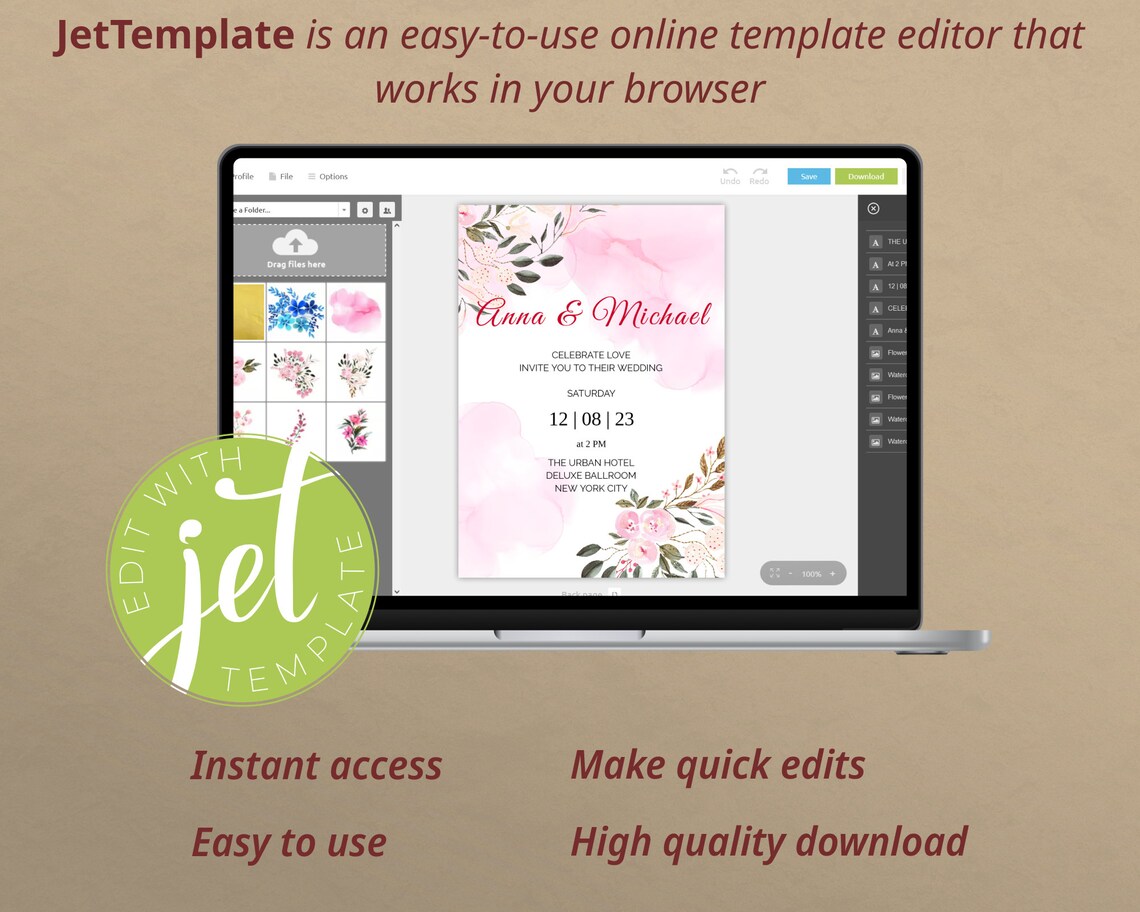 CHARMED Minimal Wedding Invitation Template Set, Printable, Editable ...