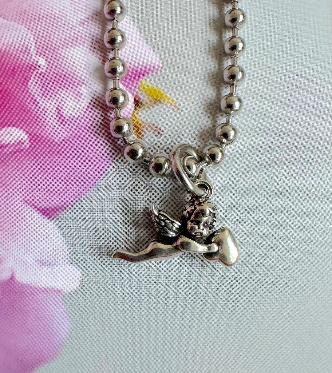 Baby Cupid Necklace: Stainless Steel Ball Chain, Layering Charm - Etsy