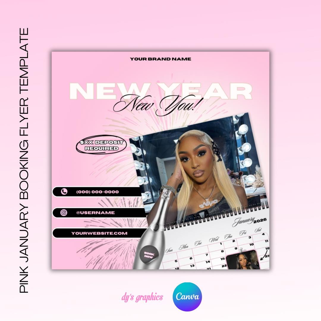 January Booking Flyer Template, Pink New Year Design (canva Editable ...