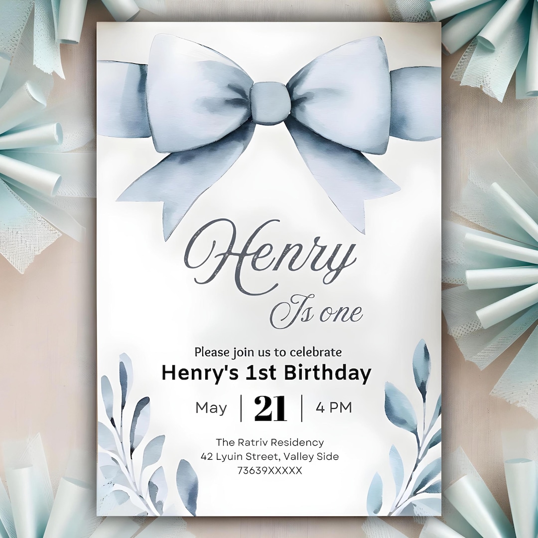 Blue Bow Birthday Invitation: Editable Template (digital Product) - Etsy