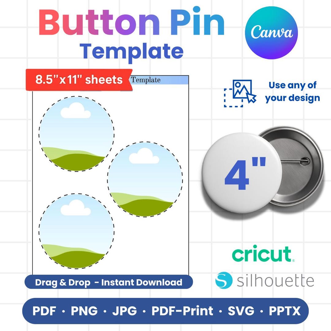 4" Inch Button Pin Template, Button Pin Svg, Button Pin Blank ...