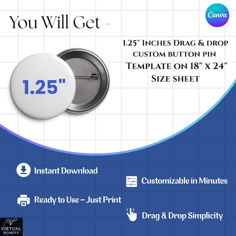 1.25" Button Pin Template, Button Pin Svg, Button Pin Blank ...