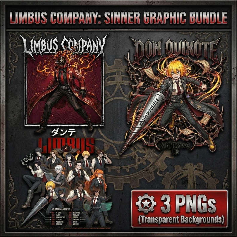 Limbus Company Sinners PNG Pack, Don Quixote Graphic Design (3 Pngs) - Etsy
