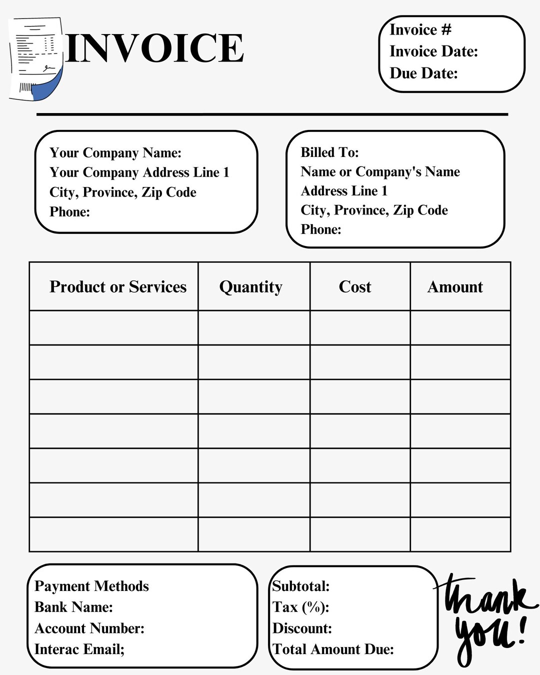 Modèle de facture Formulaire de facture - Etsy France