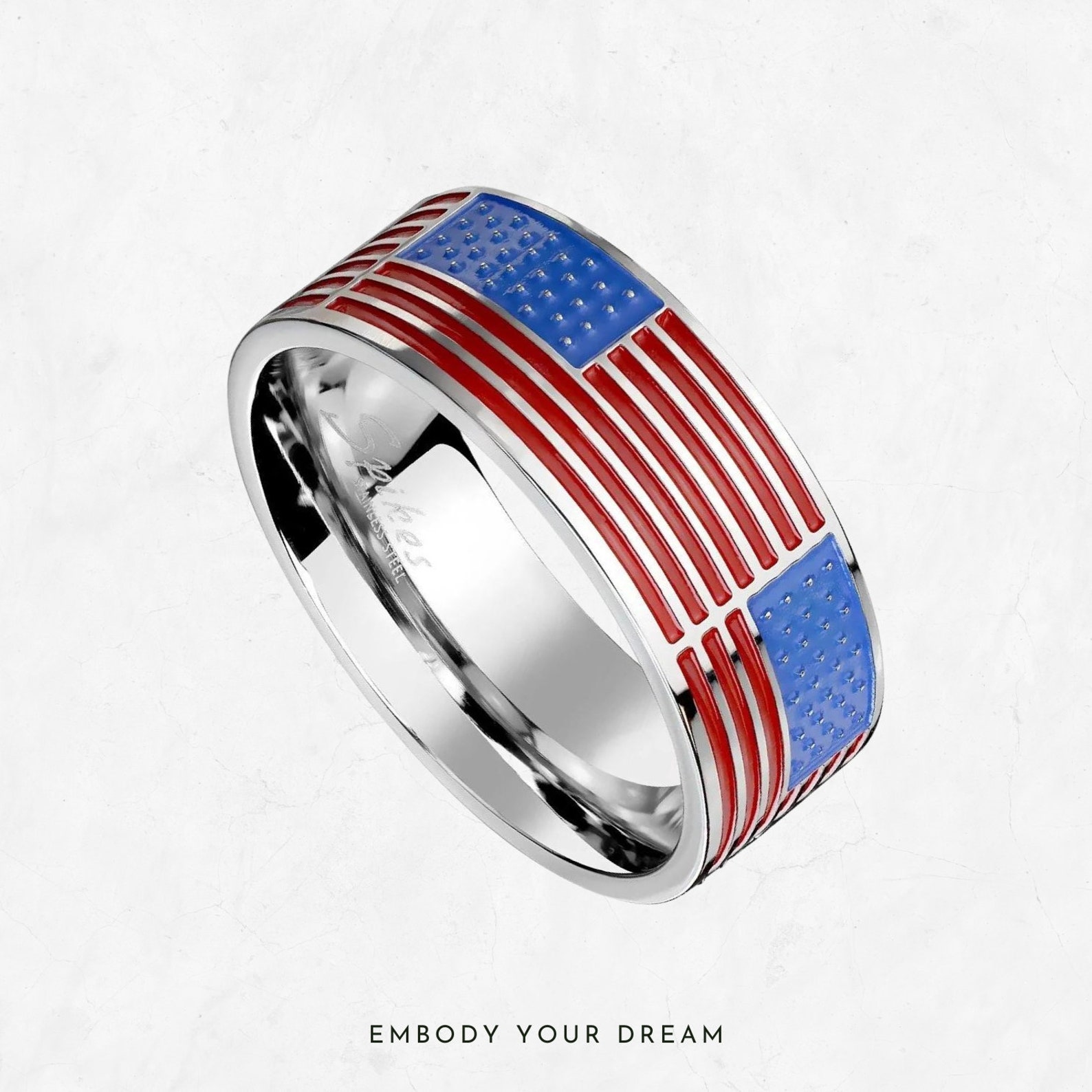 Stainless Steel Mens USA American Flag Ring Band American Flag Ring Men ...