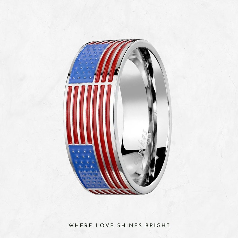 Stainless Steel Mens USA American Flag Ring Band American Flag Ring Men ...
