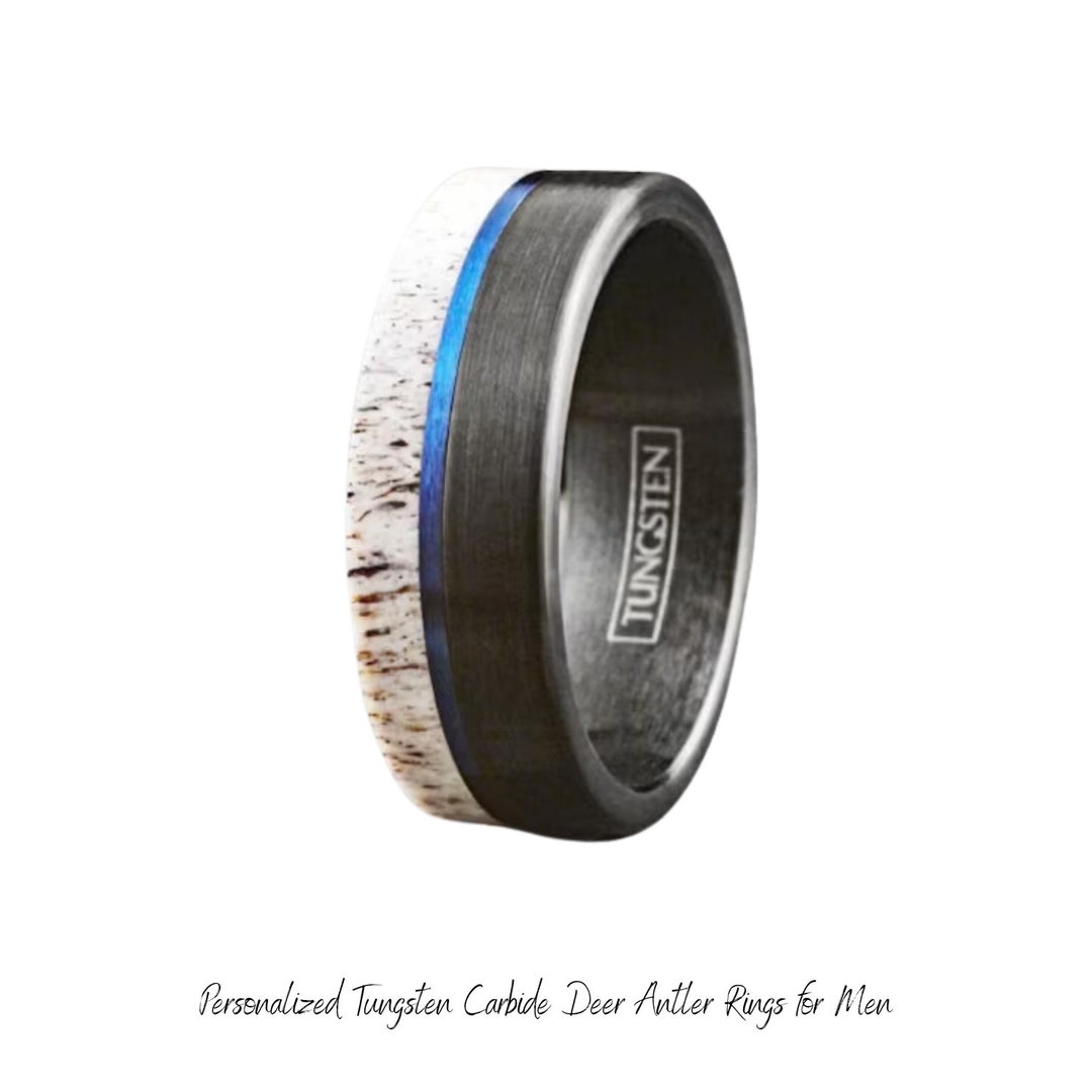 Personalized Tungsten Carbide Deer Antler Rings for Men Tungsten Rings ...