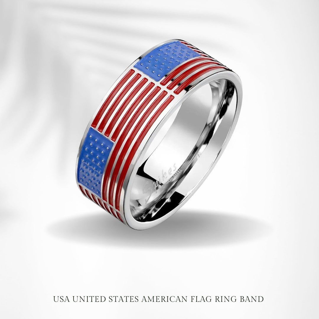 Stainless Steel Mens USA American Flag Ring Band American Flag Ring Men ...