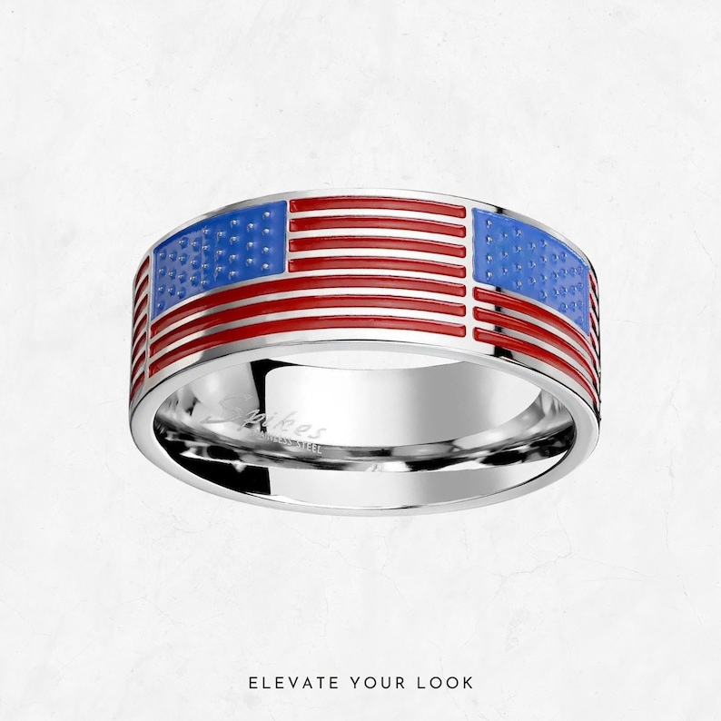 Stainless Steel Mens USA American Flag Ring Band American Flag Ring Men ...