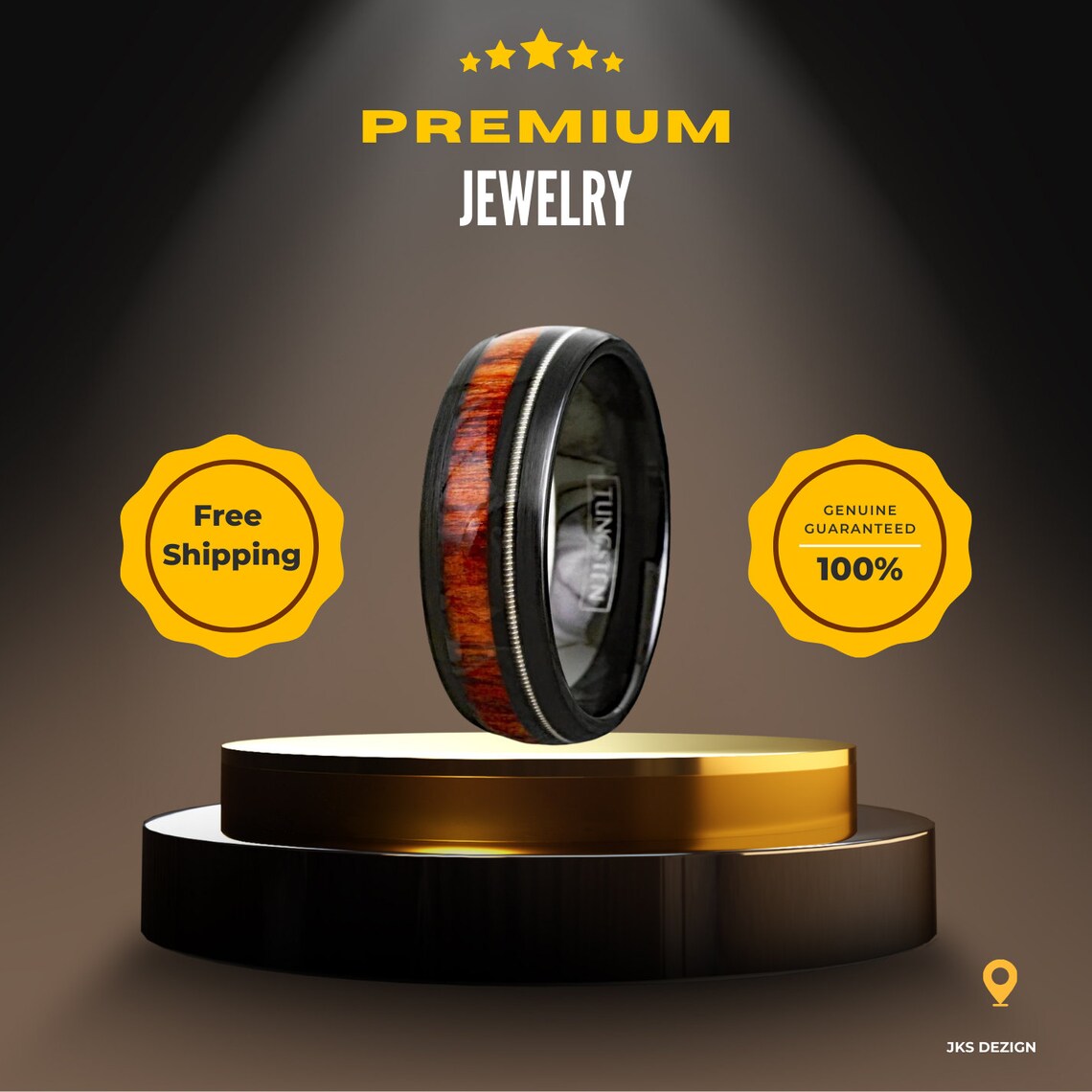 8MM Mens Black Tungsten Ring Guitar String & Acacia Wood Mens Wedding ...