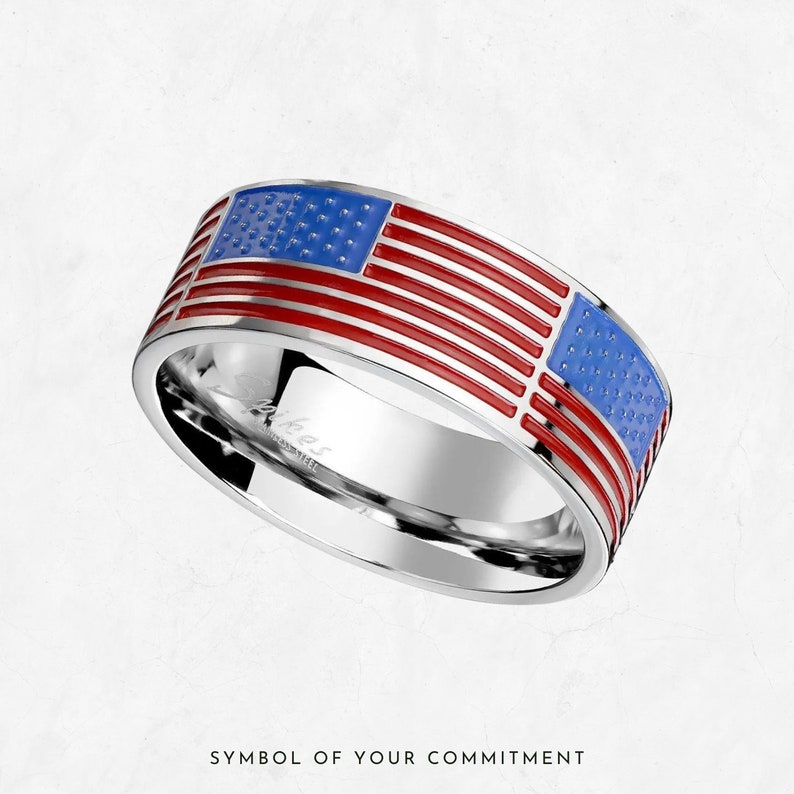 Stainless Steel Mens USA American Flag Ring Band American Flag Ring Men ...