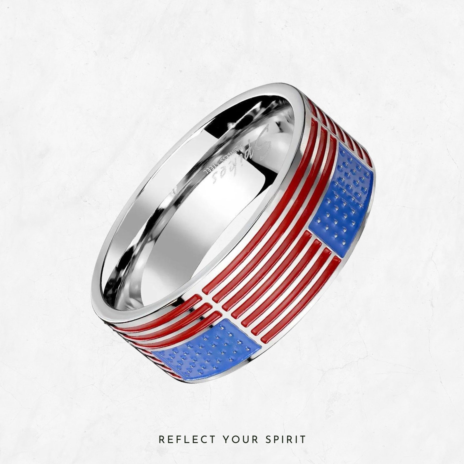 Stainless Steel Mens USA American Flag Ring Band American Flag Ring Men ...