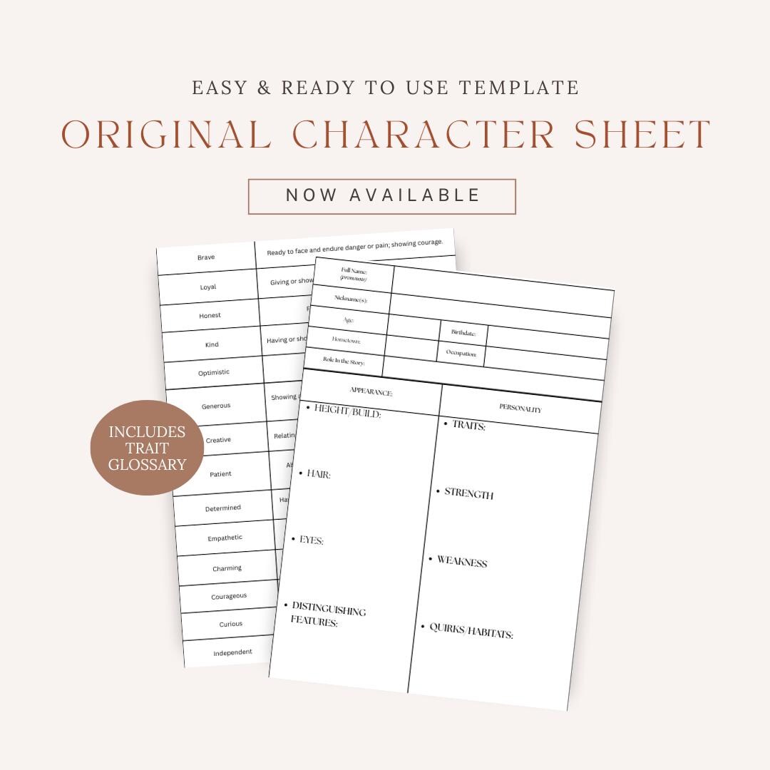 Original Character Sheet + Traits Glossary | Printable & Digital ...