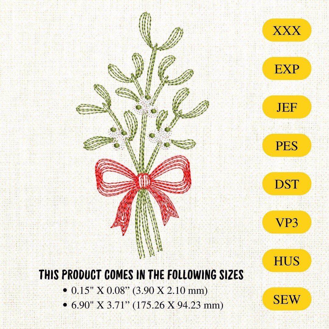 Mistletoe Kissing Christmas Embroidery Design | Outline Bow Holiday ...