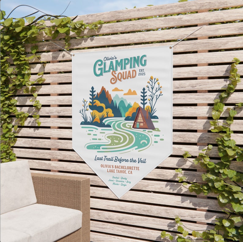 Custom Bachelorette Glamping Squad Sign Name Pennant Personalized Gift ...