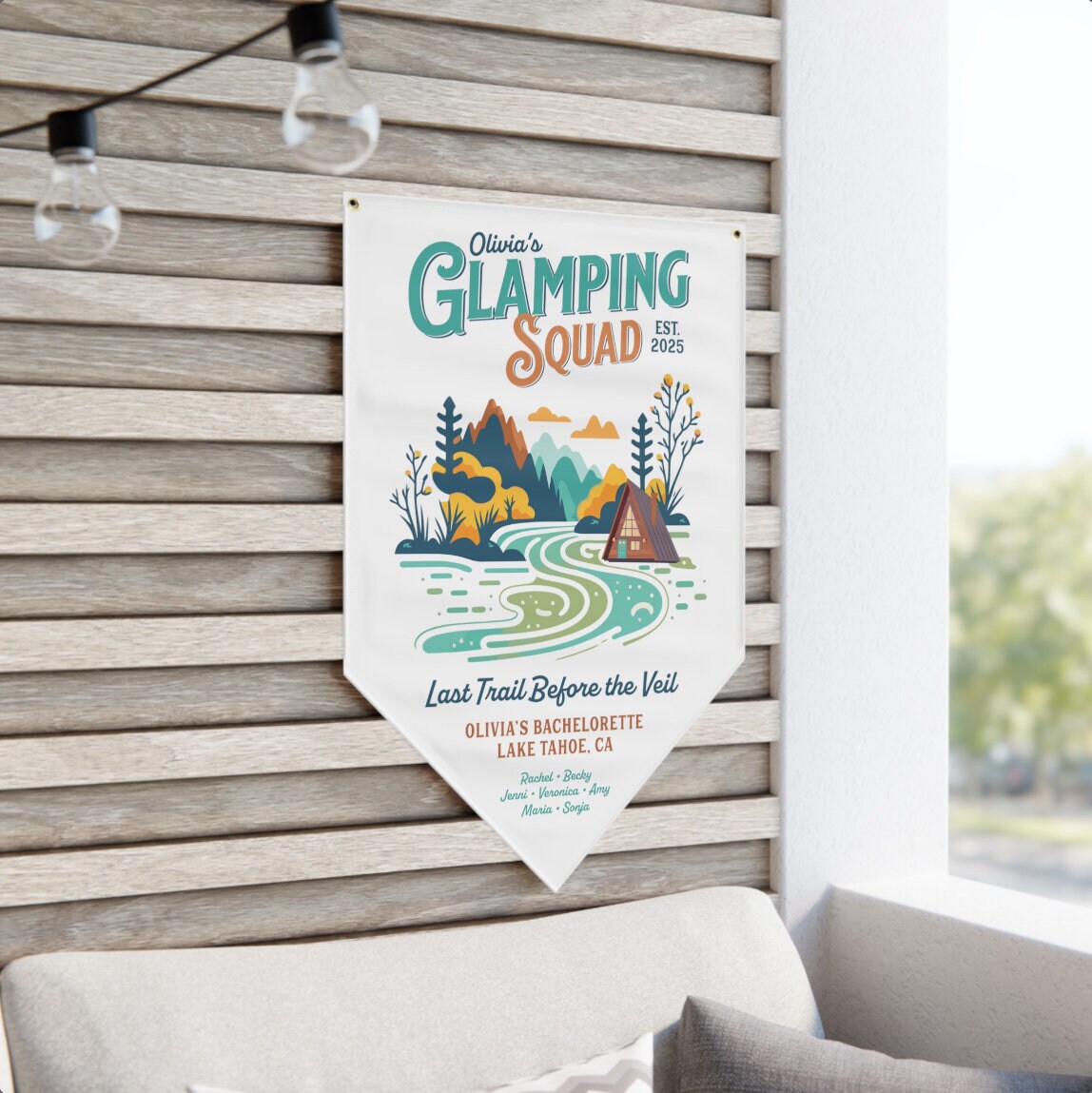 Custom Bachelorette Glamping Squad Sign Name Pennant Personalized Gift ...