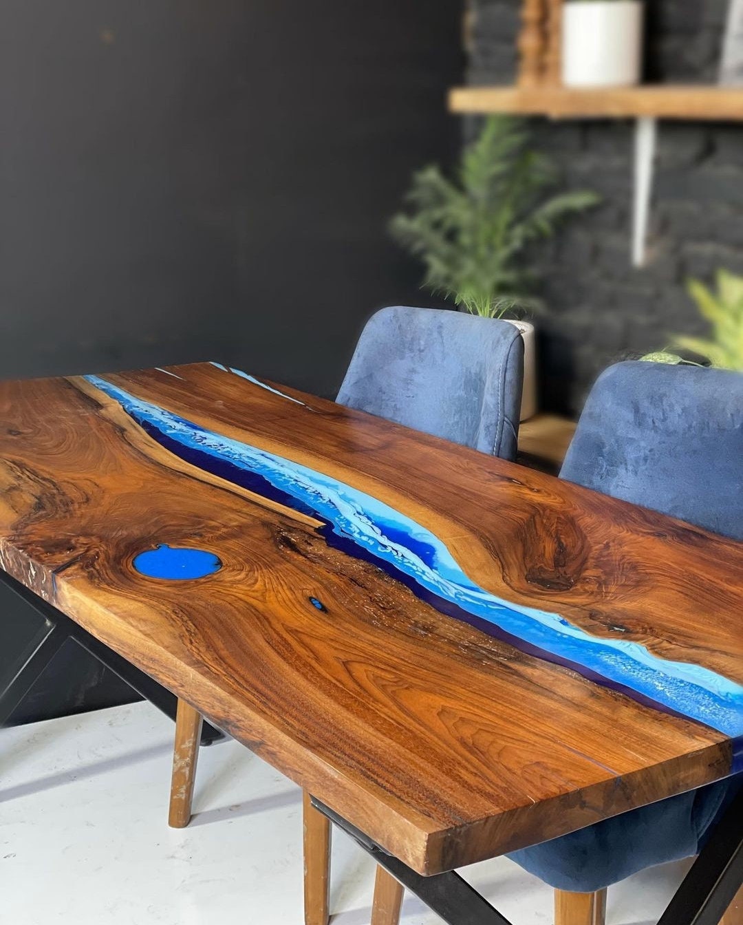 Epoxy Dining Table With Bench With 2 Lotuses on Epoxy - Etsy Australia